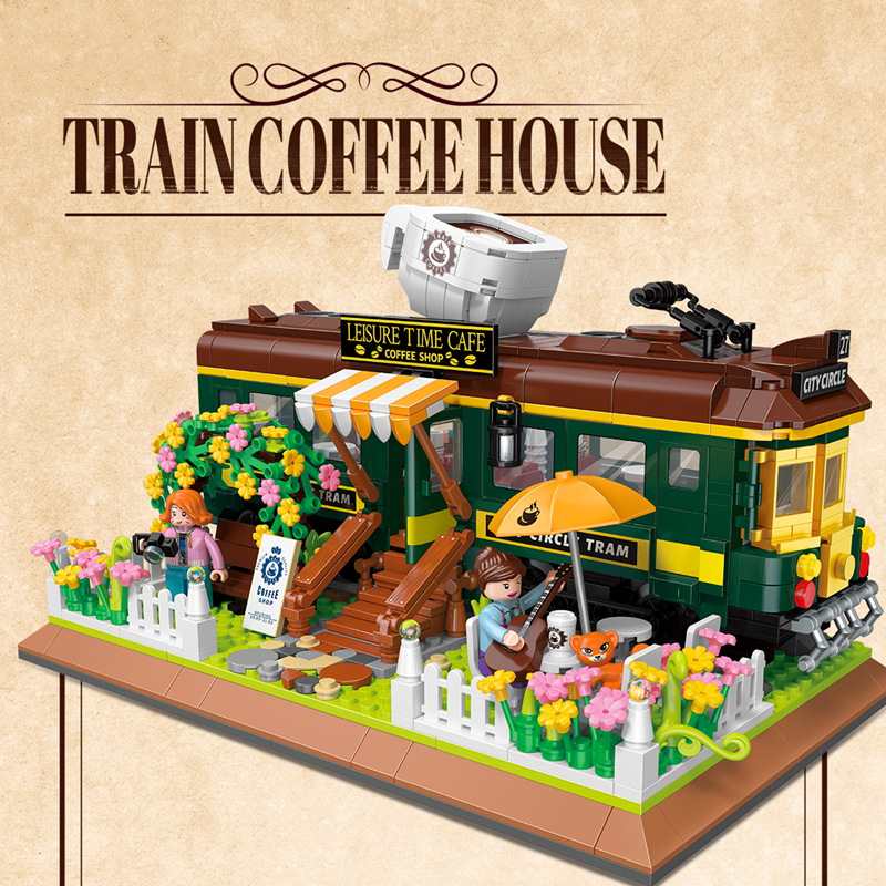 Vintage Train Coffee Shop Street View Block Model Gift - CJdropshipping