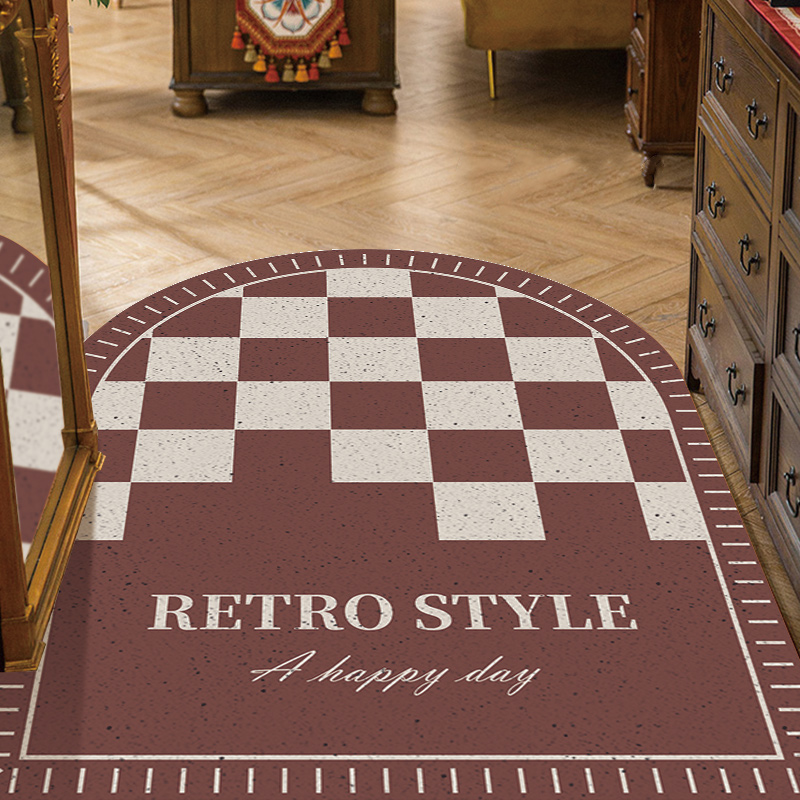 American Style Retro Style Checkerboard Entry Silk Floor Mat ...