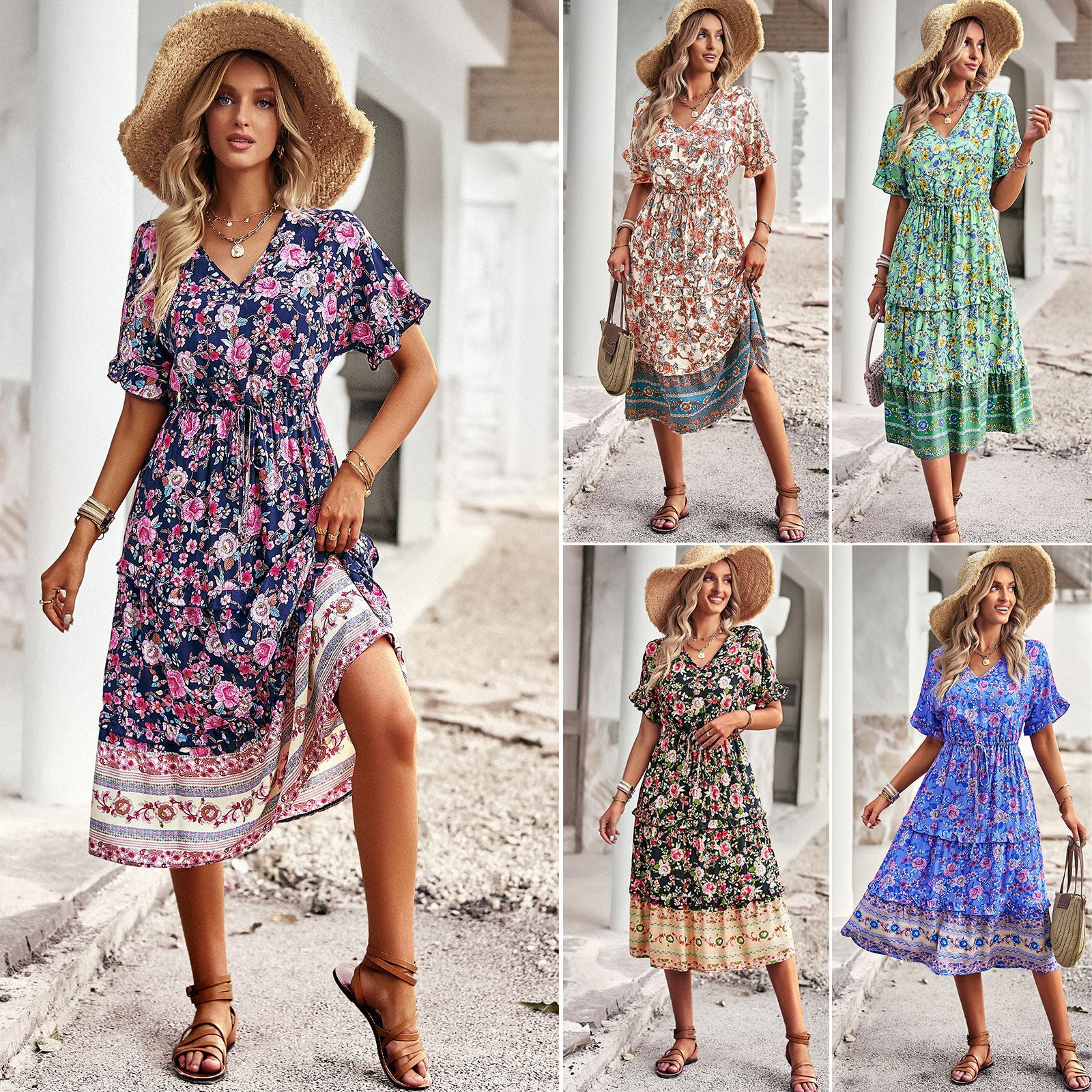 Bohemian Printing A-word Dress - CJdropshipping
