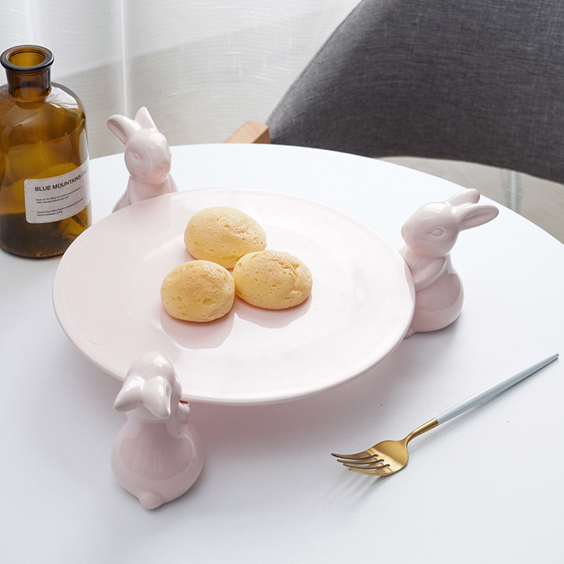 Rabbit Plate Creative Dessert Plates Sets Cake Holder Ceramic Gift ...