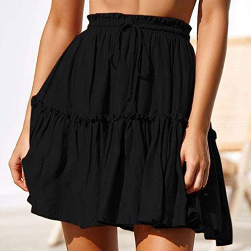 Fashion Retro Solid Color Casual Drawstring Ruffle Skirt - CJdropshipping