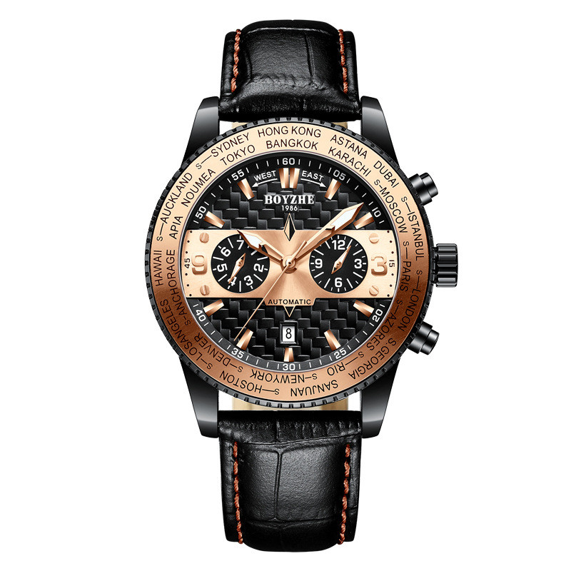 Boyzhe Fashion High-End Leather Strap Waterproof Mechanical Watch New ...