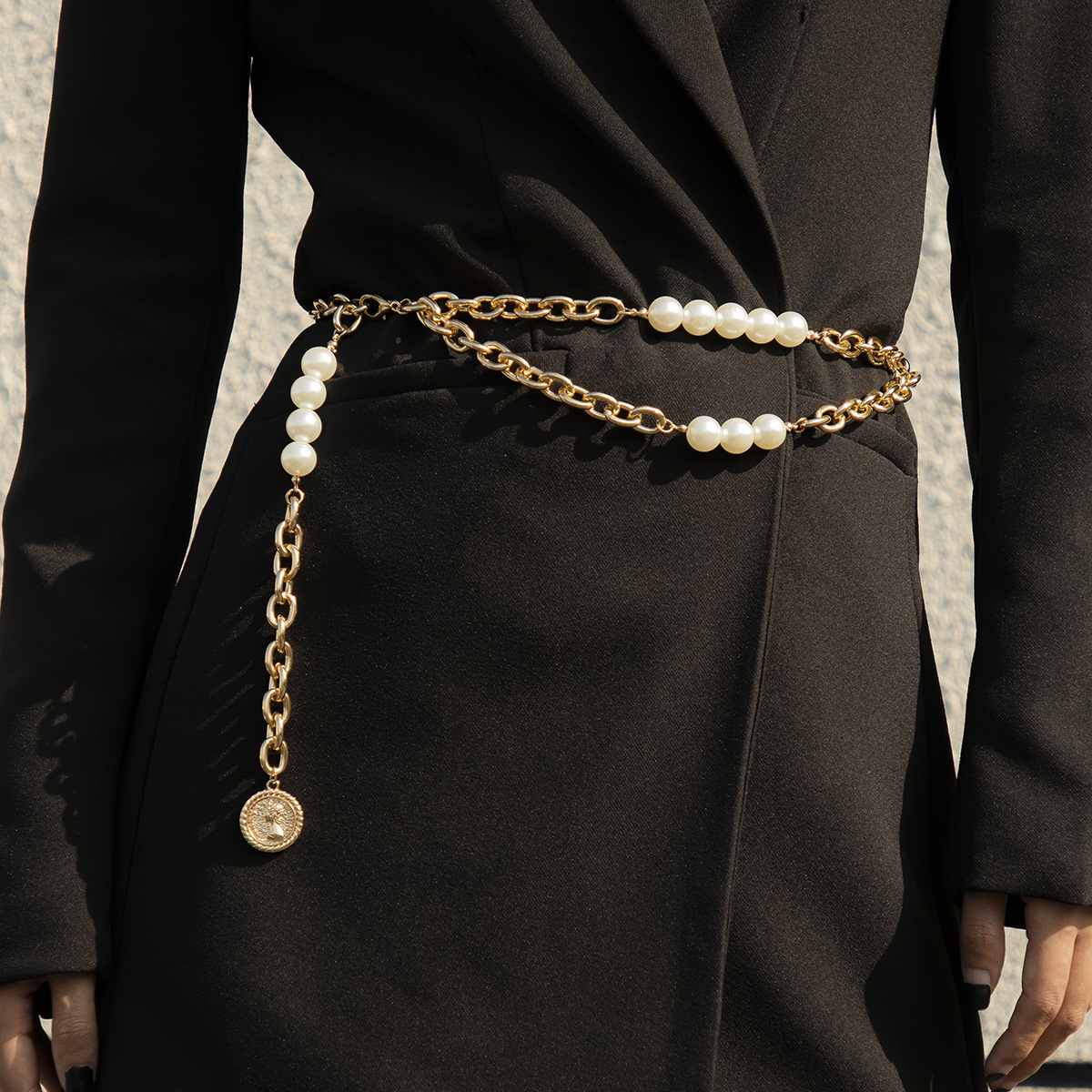 Retro Simple Imitation Pearl Body Chain Hip-hop Personality Aluminum ...