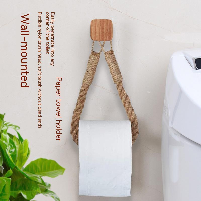 Hemp Rope Solid Wood Woven Storage Towel Rack - CJdropshipping