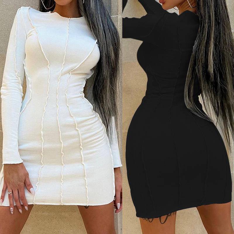 Women's Fashion Solid Color Long Sleeve Narrow Dress - CJdropshipping