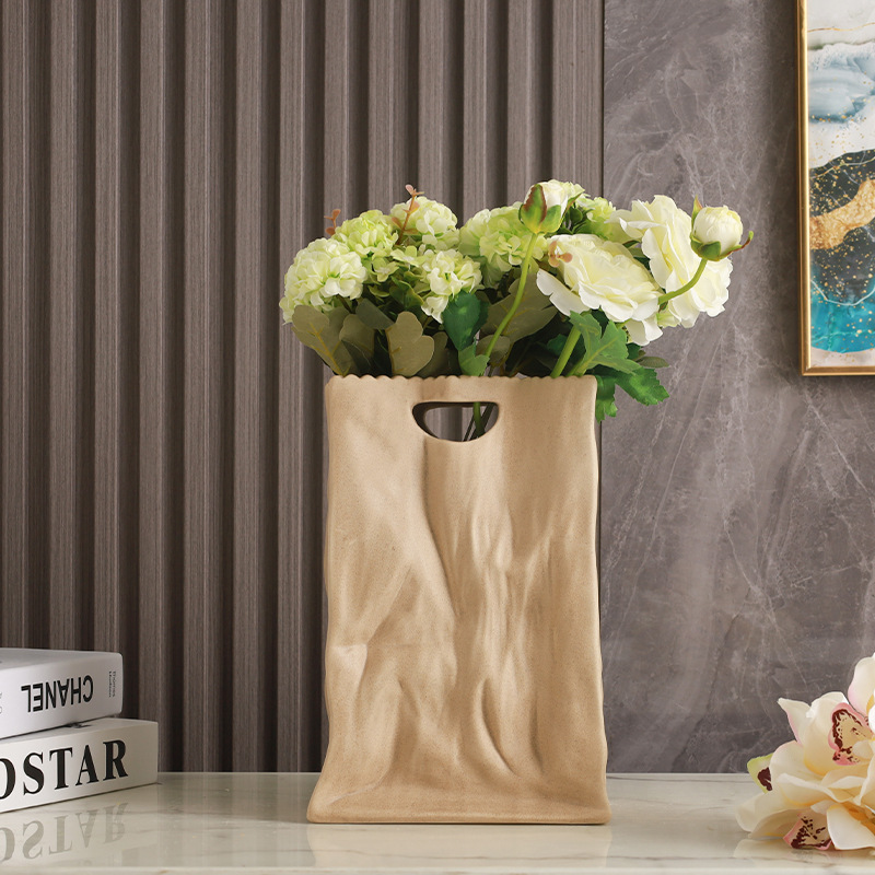 Modern Home Ceramic Paper Bag Vase Decoration - CJdropshipping