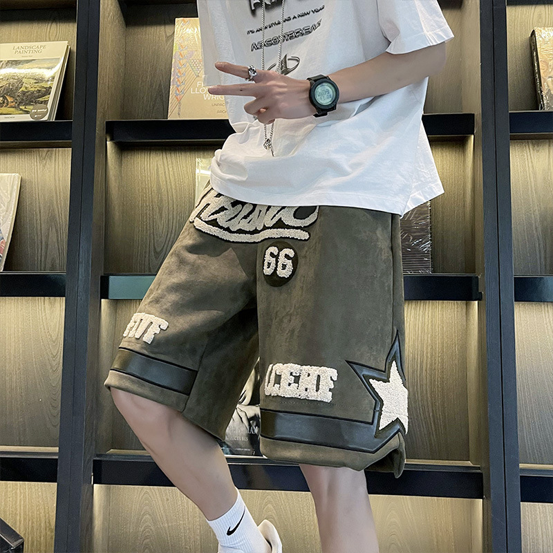 Men's Patchwork Flocking Leather Pants Sports Shorts - CJdropshipping