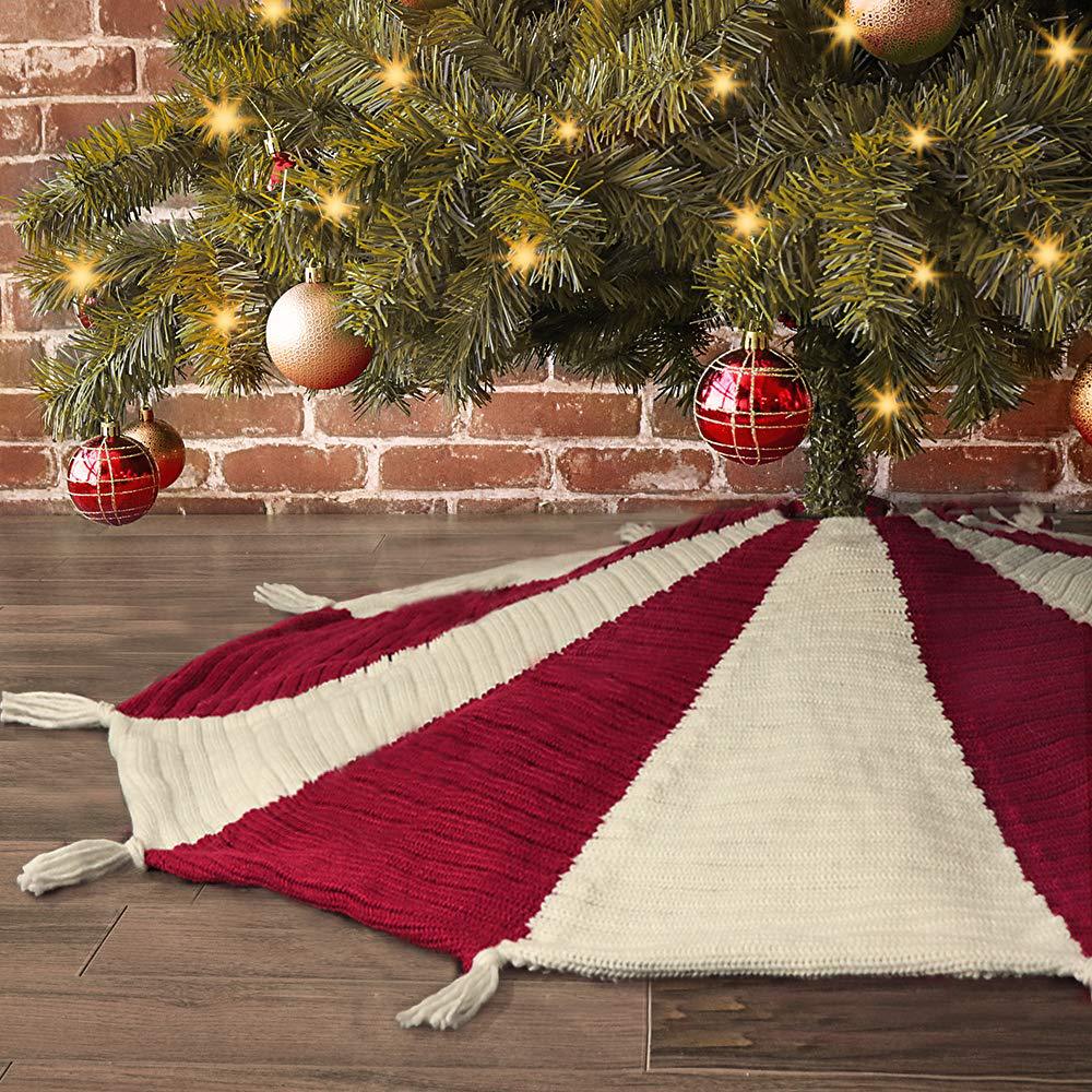 Christmas Tree Bottom Decoration Red And White Tassel Knitted Christmas ...