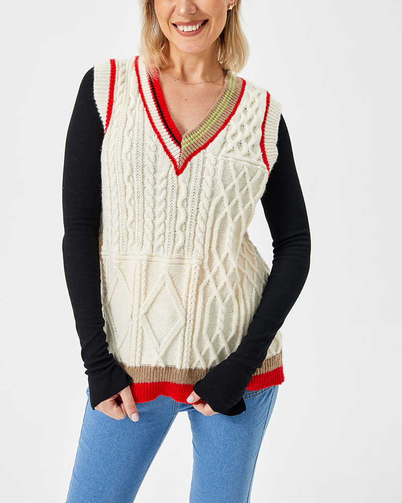 Women's Loose Casual Stretch Contrast Color Sweater Vest - CJdropshipping