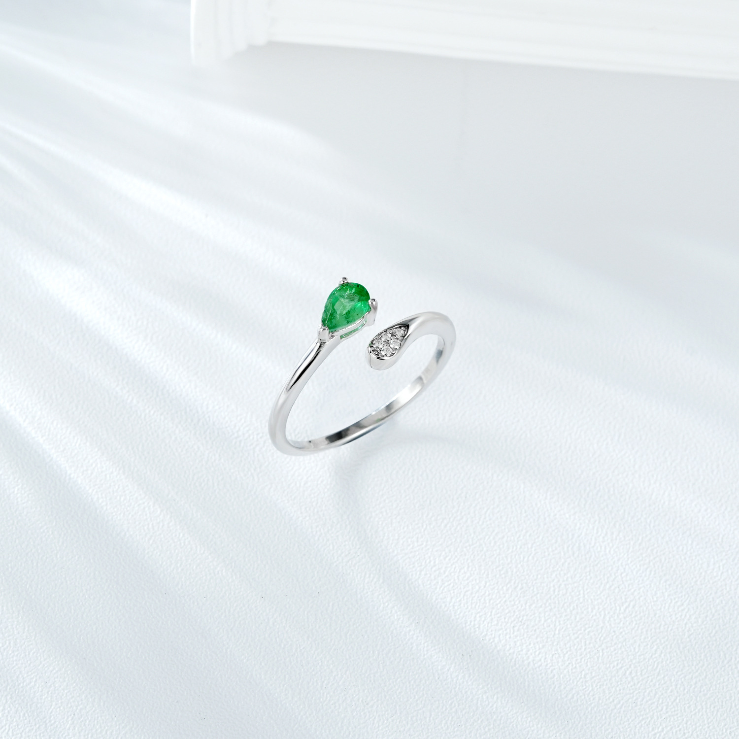 Simple S925 Silver Temperament Emerald Adjustable Ring - CJdropshipping