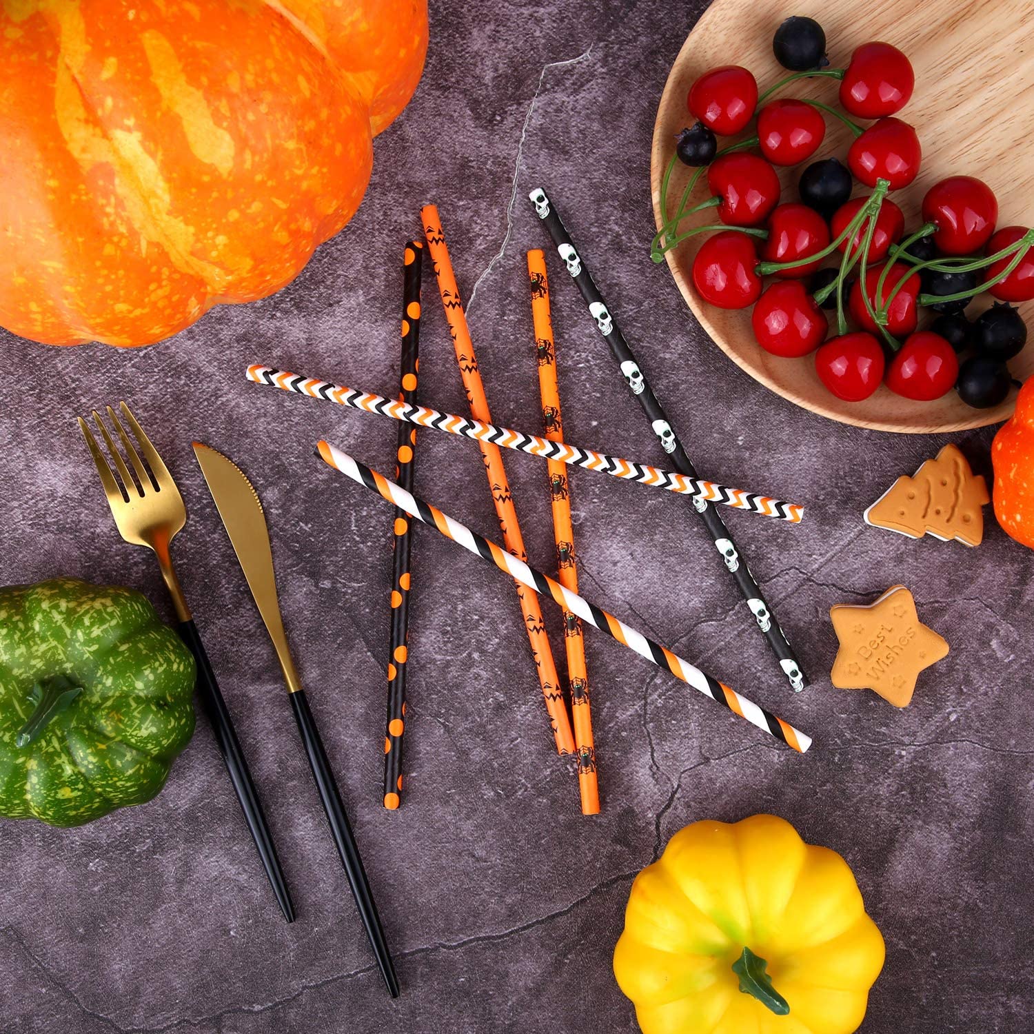 Halloween Biodegradable Drinking Paper Straws Pumpkin Bat Sp