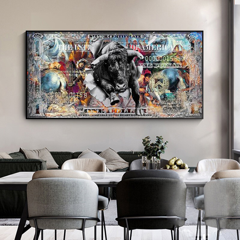 Modern Abstract Street Art Money One Dollar Bull Abstract Canvas ...