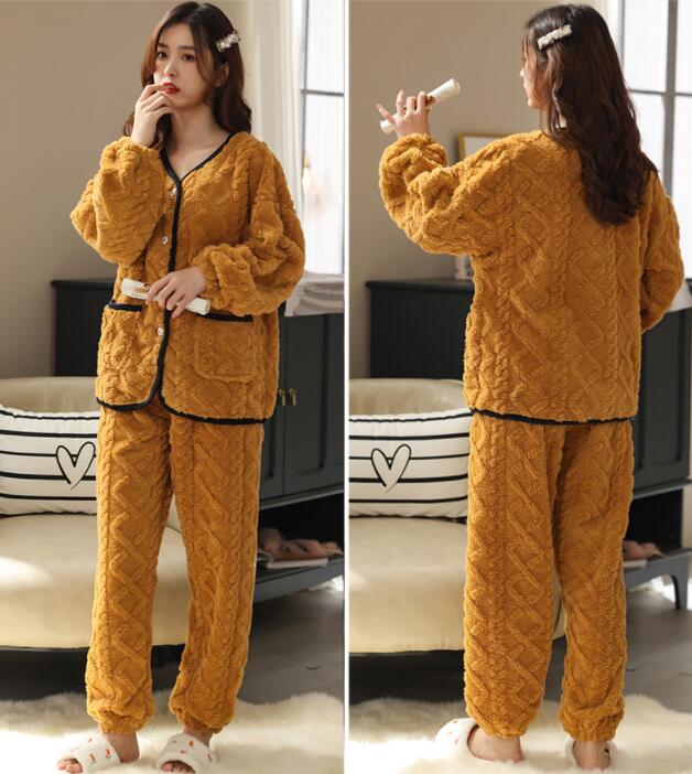 Ladies Long-sleeved Flannel Padded Pajamas Home Service Suit ...