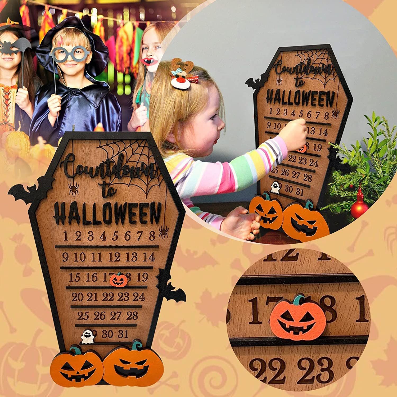 Wooden Halloween Calendar Number Card Countdown Ornaments - CJdropshipping