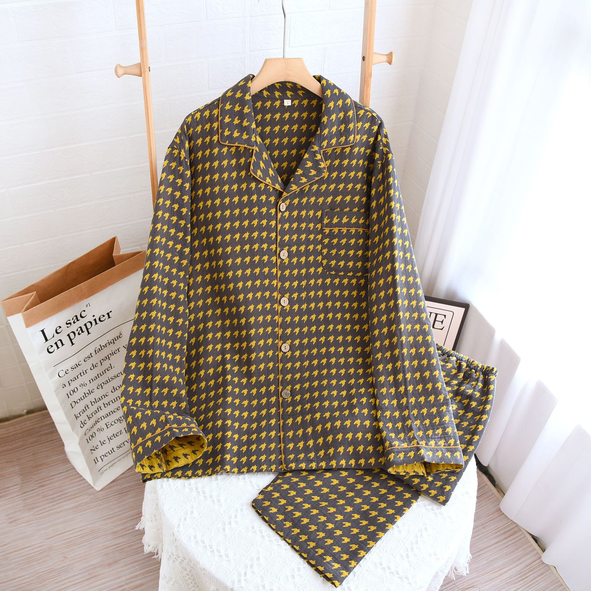 Yarn-dyed Washed Cotton Vintage Couple Cover Pajamas Double-layer ...