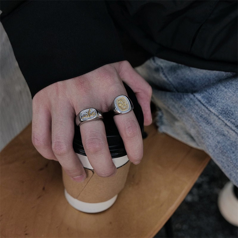 Silver Gold Letter Totem Titanium Steel Ring - CJdropshipping