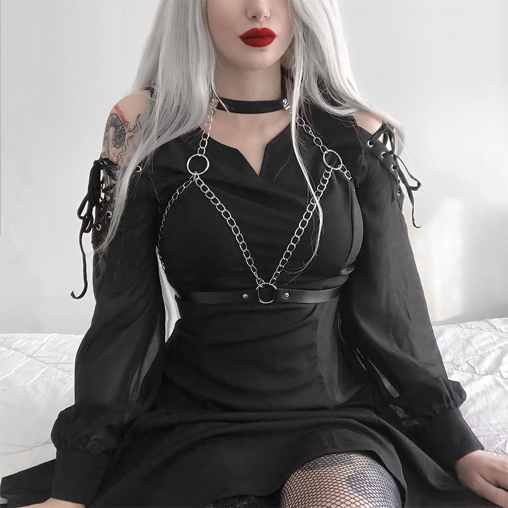 Black Leather Chain Chest Cover Waist Binding Corset Couple Underwear ...