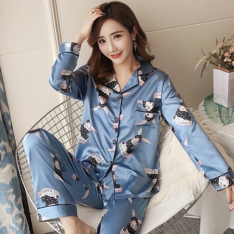 Spring And Autumn Pajamas Womens Artificial Ice Silk Trousers Loose