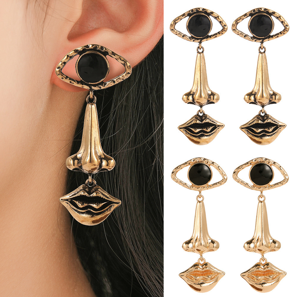 Exaggerated Long Retro Nose Lips Eye Earrings - CJdropshipping
