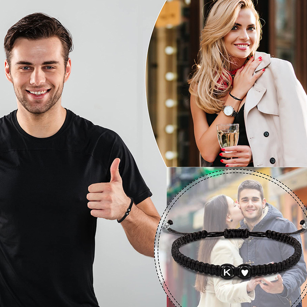 Handmade New Black And White Peach Heart 26 Letter Woven Bracelet ...