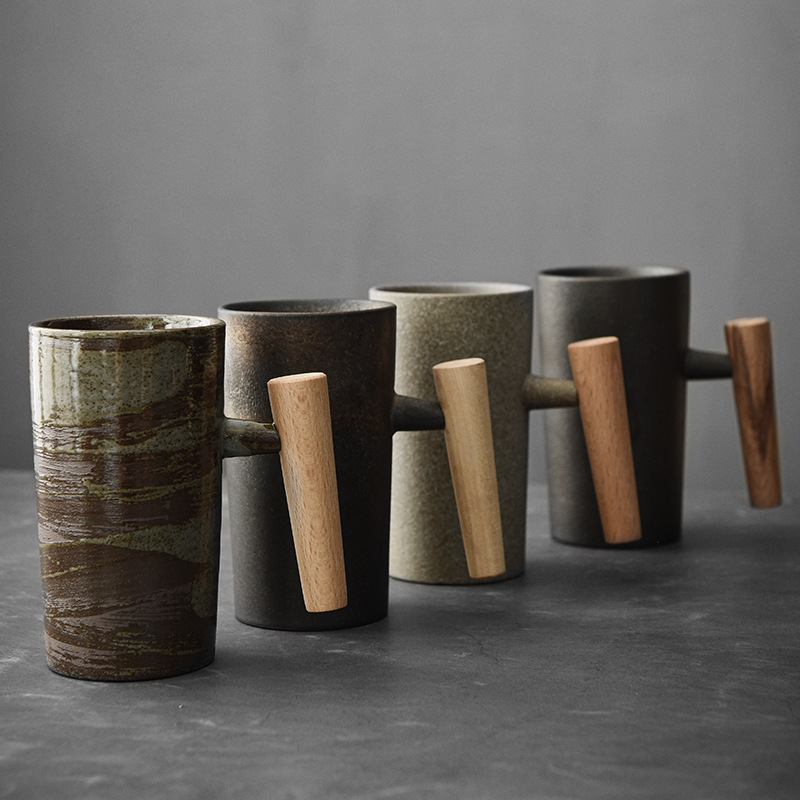 Vintage Minimalist Creative Ceramic Mug With Wooden Handle - CJdropshipping