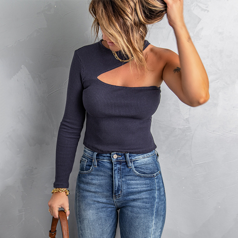 Solid Color Asymmetric Strapless Sexy Sweater - CJdropshipping